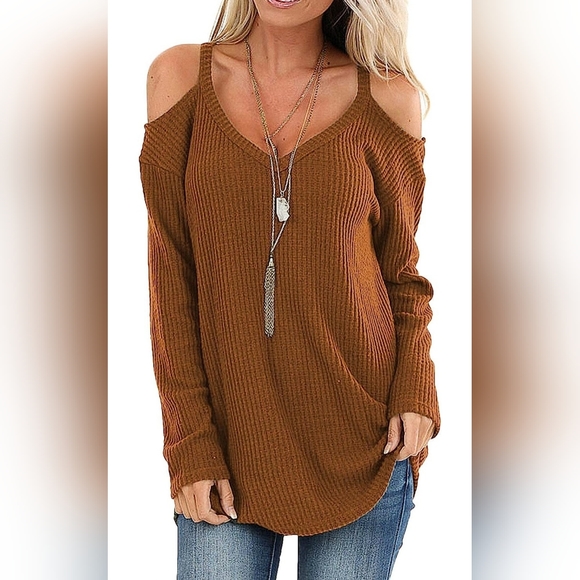 Tops | Nwot Cold Shoulder Long Sleeve Caramel Color Top | Poshmark